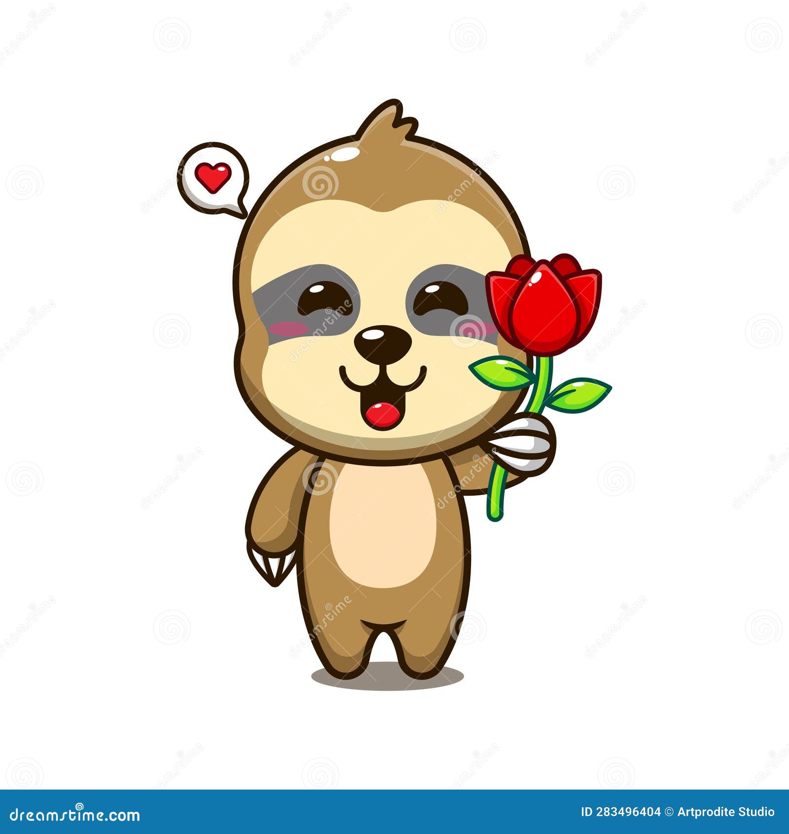 Cute Sloth Holding Rose Flower Cartoon Vector Illustration. Stock ...