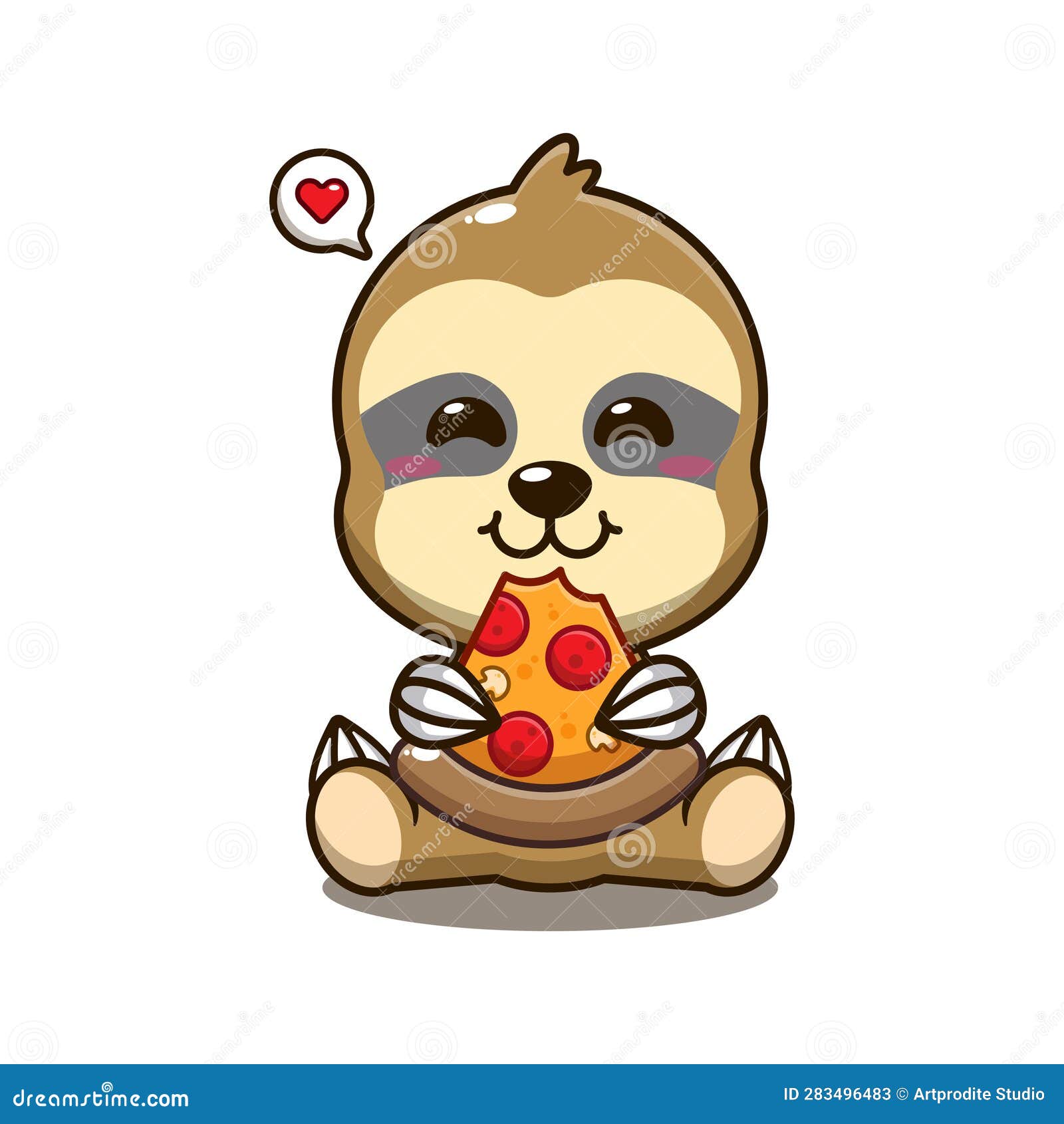 Cute Sloth Eating Pizza Cartoon Vector Illustration. Stock Vector ...