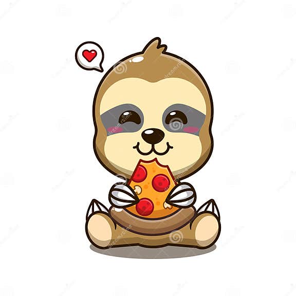 Cute Sloth Eating Pizza Cartoon Vector Illustration. Stock Vector ...