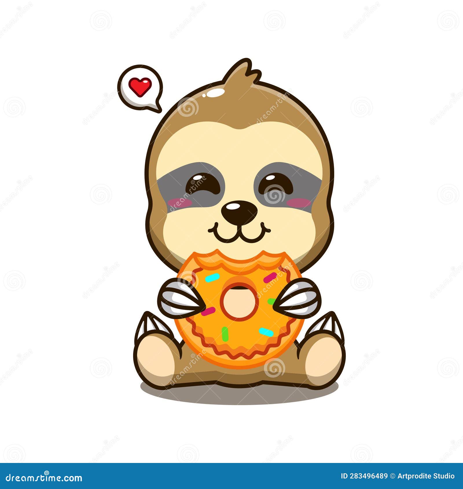 Cute Sloth Eating Donut Cartoon Vector Illustration. Stock Vector ...