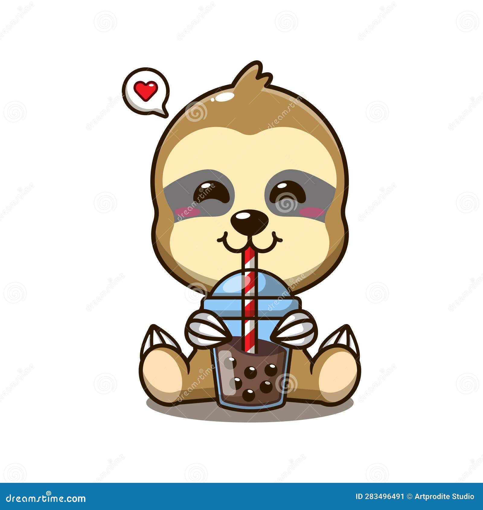 Cute Sloth Drink Boba Milk Tea Cartoon Vector Illustration. Stock ...