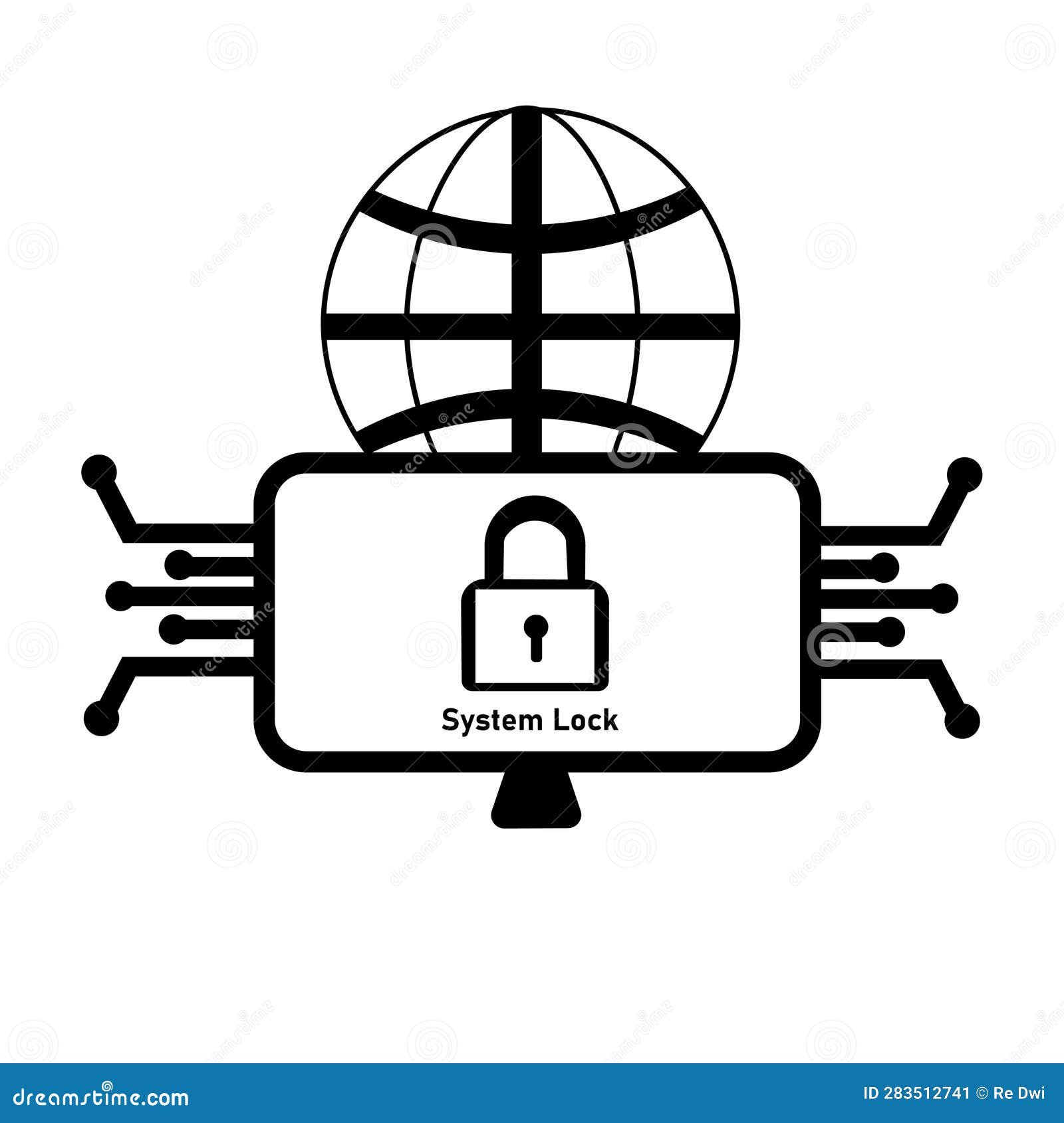Locked System Illustration Vector Design, Computer with Locked Padlock ...