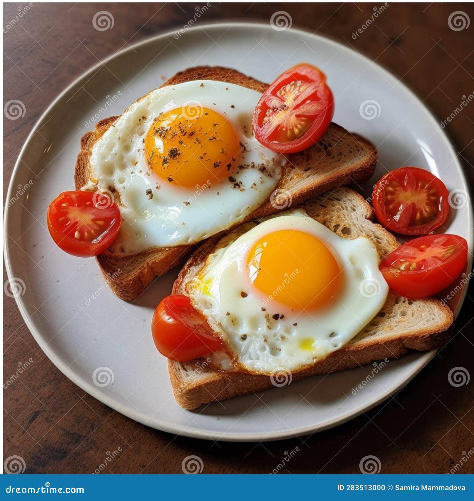 Breakfast with Fried Eggs, Tomato and Toast Stock Illustration ...