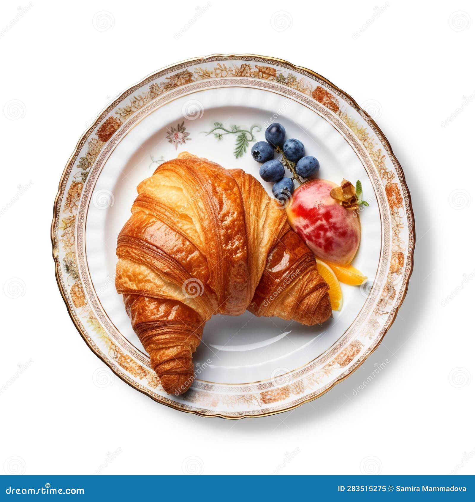 Top View of Croissant on Plate, Breakfast Concept Stock Illustration ...