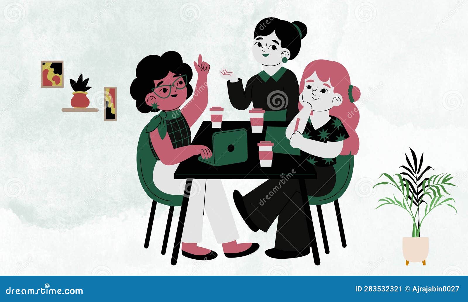 Three female working women stock vector. Illustration of desk - 283532321