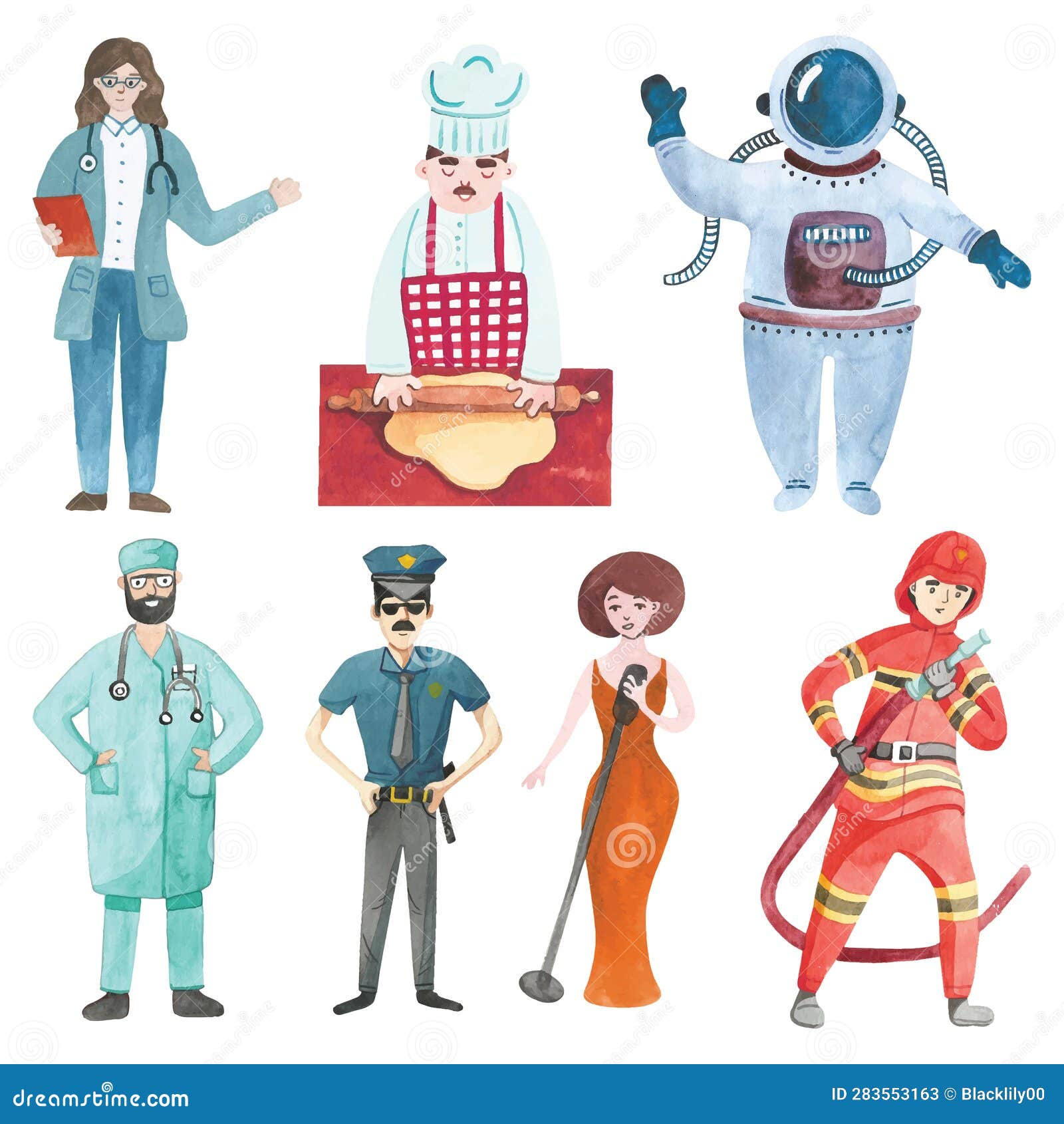 Vector Watercolor Jobs Characters Set Illustration Isolated Objects ...