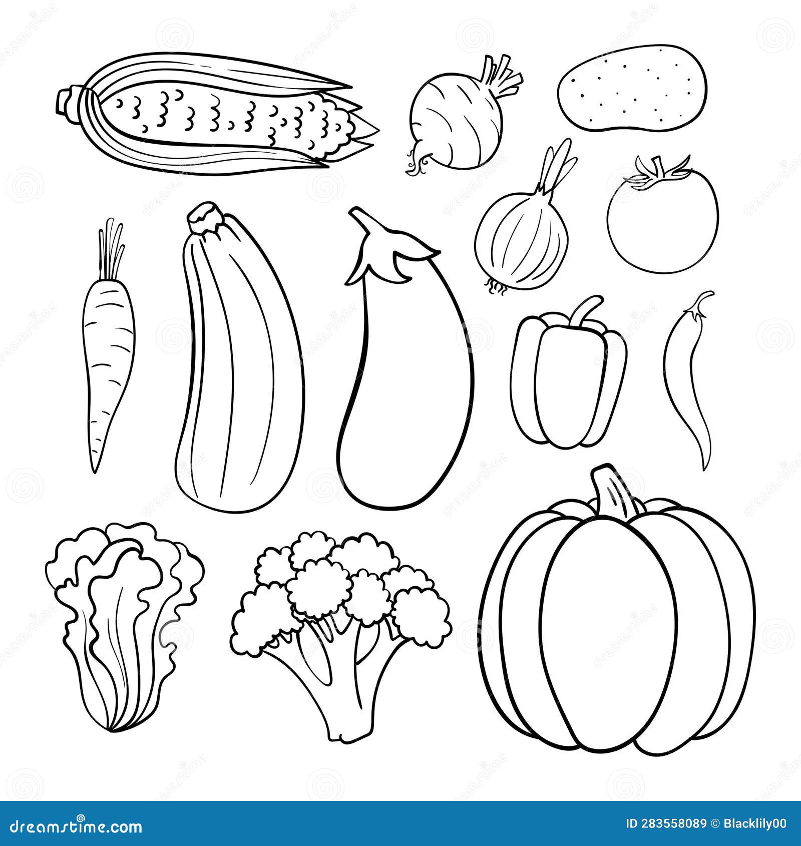 Lineart Vegetables Set Illustration, Line Drawing Stock Vector ...