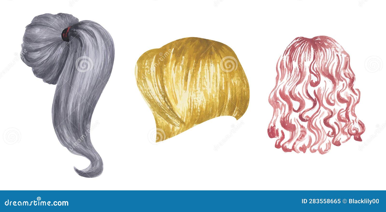 Watercolor Woman Hairstyles Seen from Behind Stock Vector ...