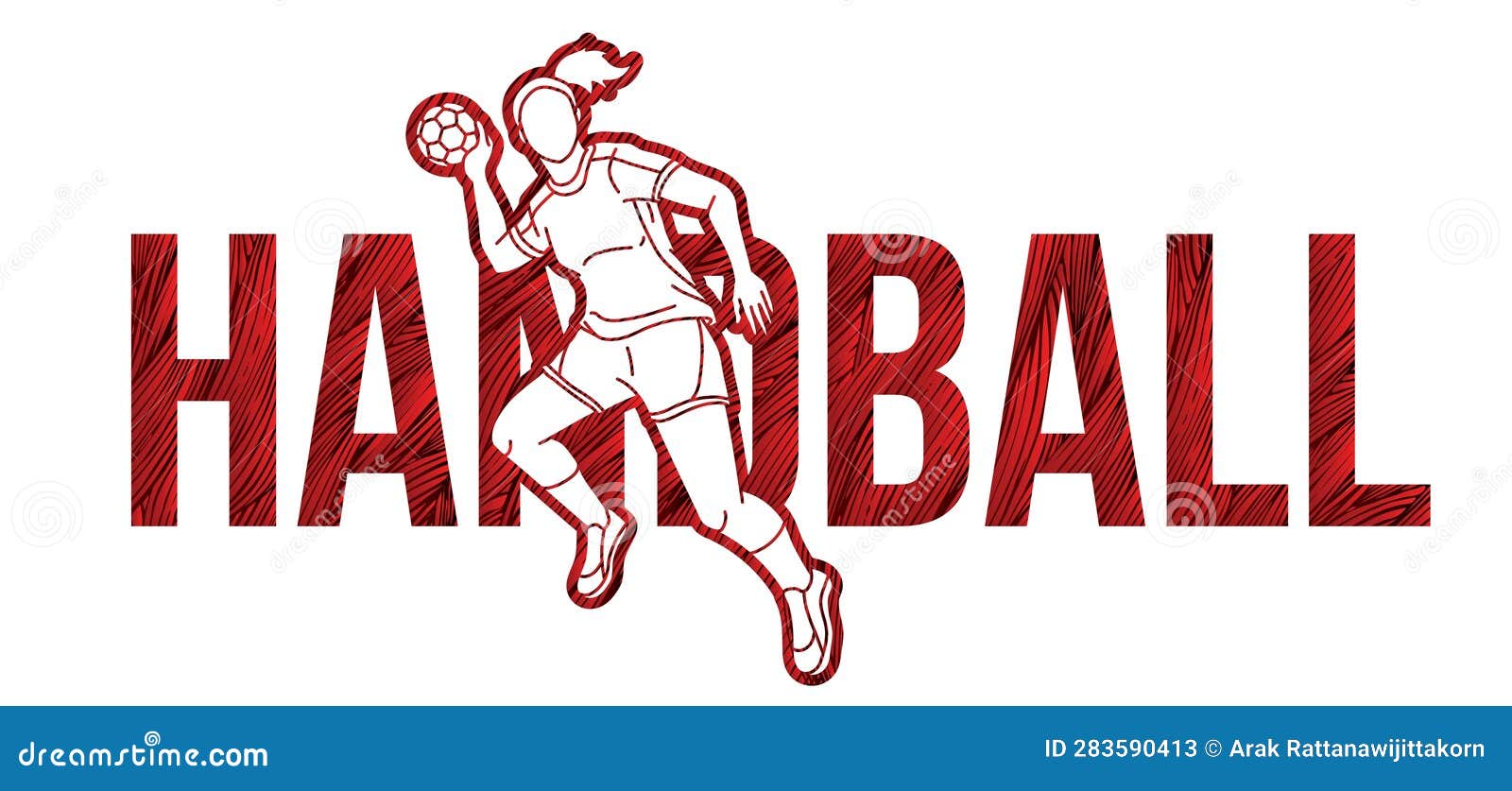 Handball Sport Woman Player Action with Text Cartoon Graphic Stock ...