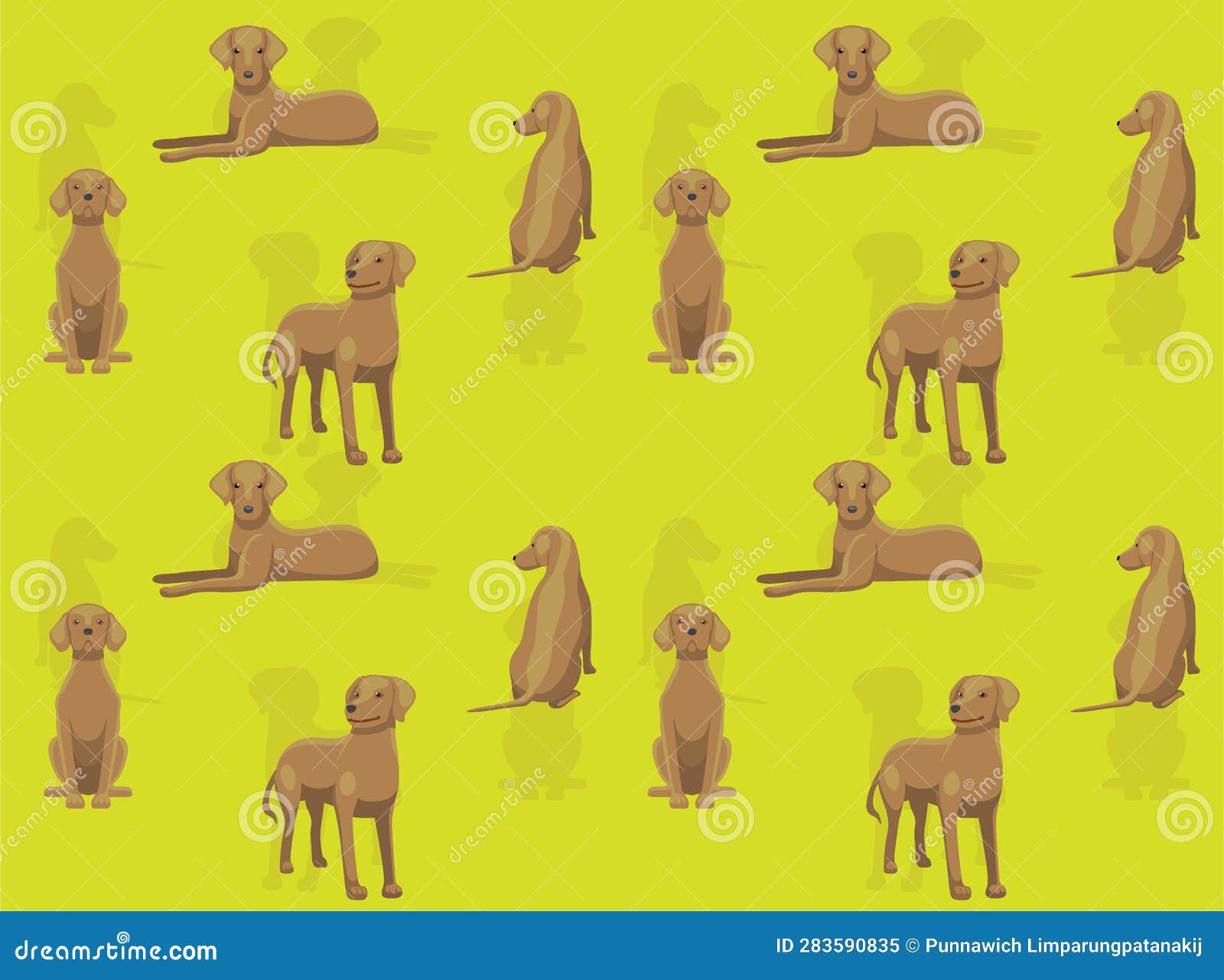 Dog Rhodesian Ridgeback Cute Cartoon Poses Seamless Wallpaper ...