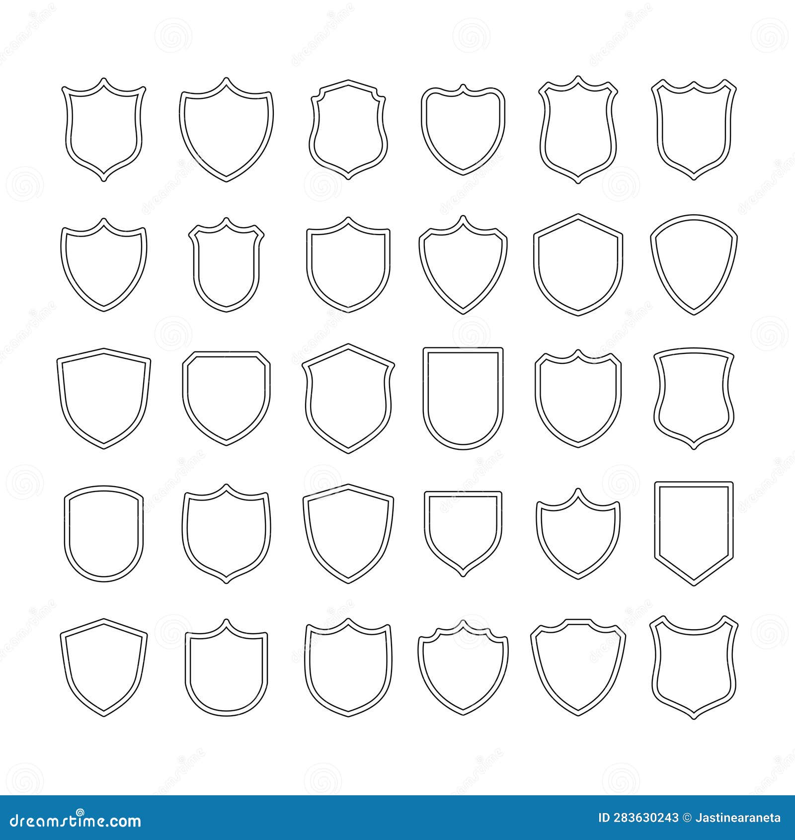 Set of Black Silhouette Shield Badges Vector Line Illustration Stock ...