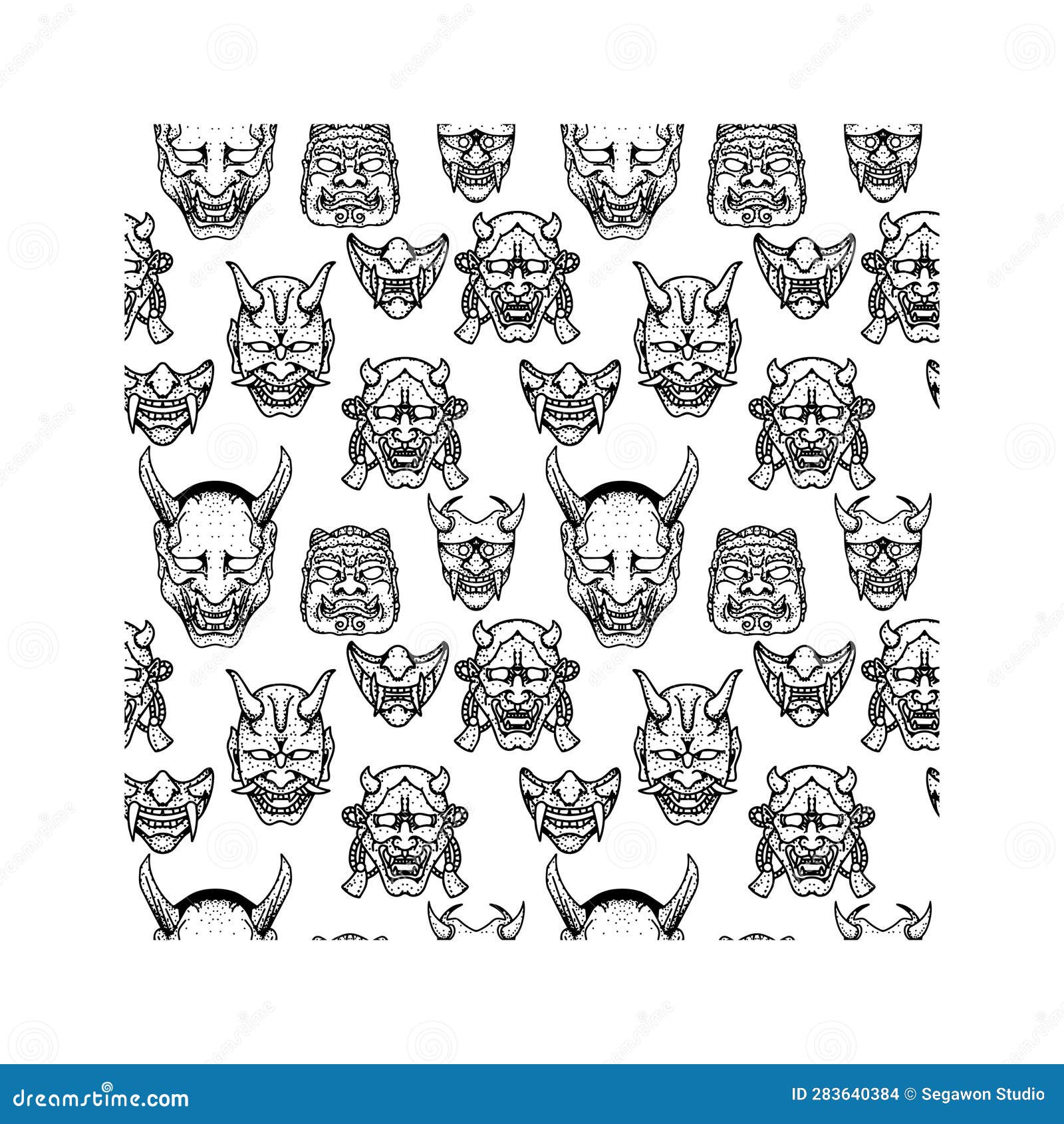Pattern Design Hand Draw with Mask Character Illustration Stock Vector ...
