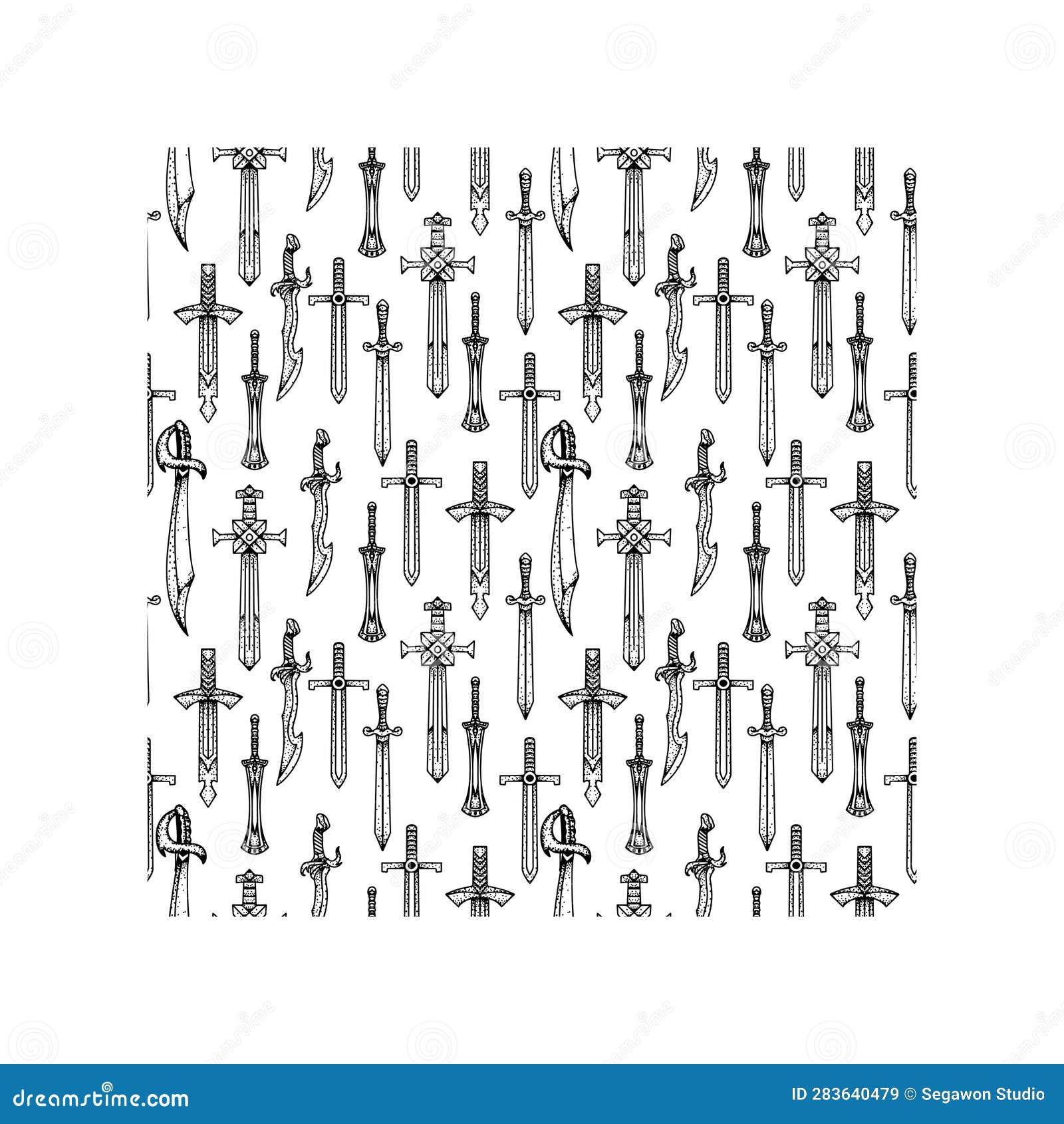 Pattern Seamless Design with Sword Hand Draw Illustration Stock Vector ...