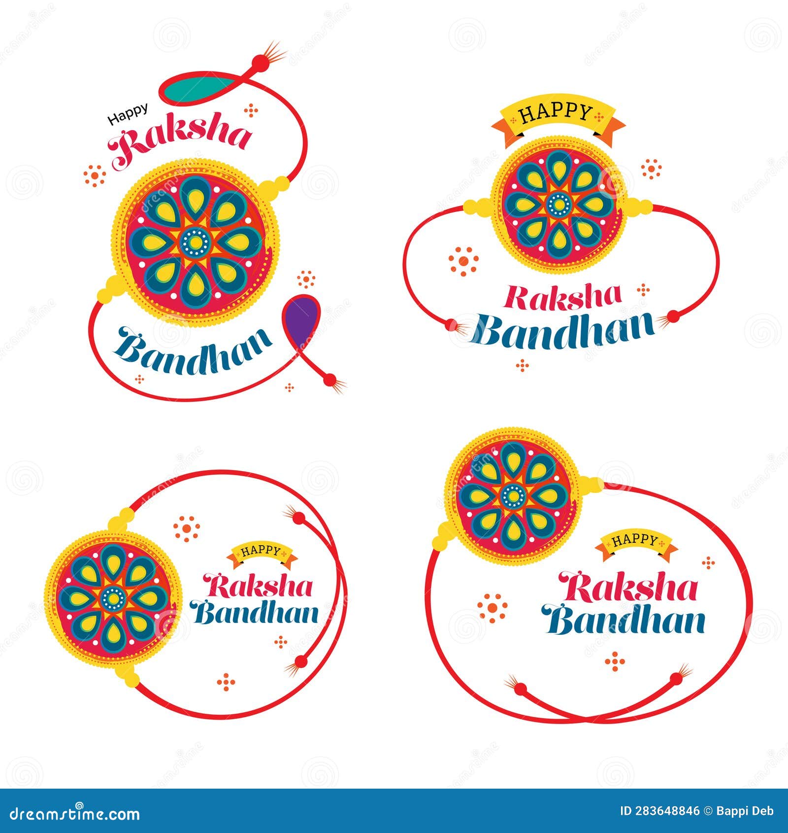 Happy Raksha Bandhan Sticker Design Template Set Stock Vector ...
