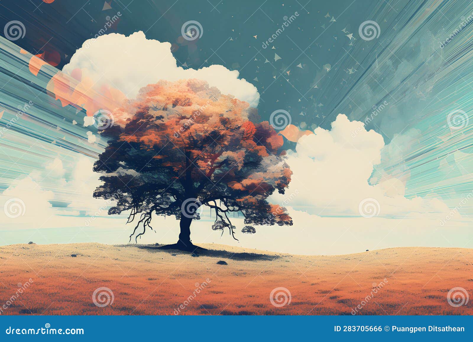 Abstract Art Ealistic Big Tree.GenerativeAI. Stock Illustration ...