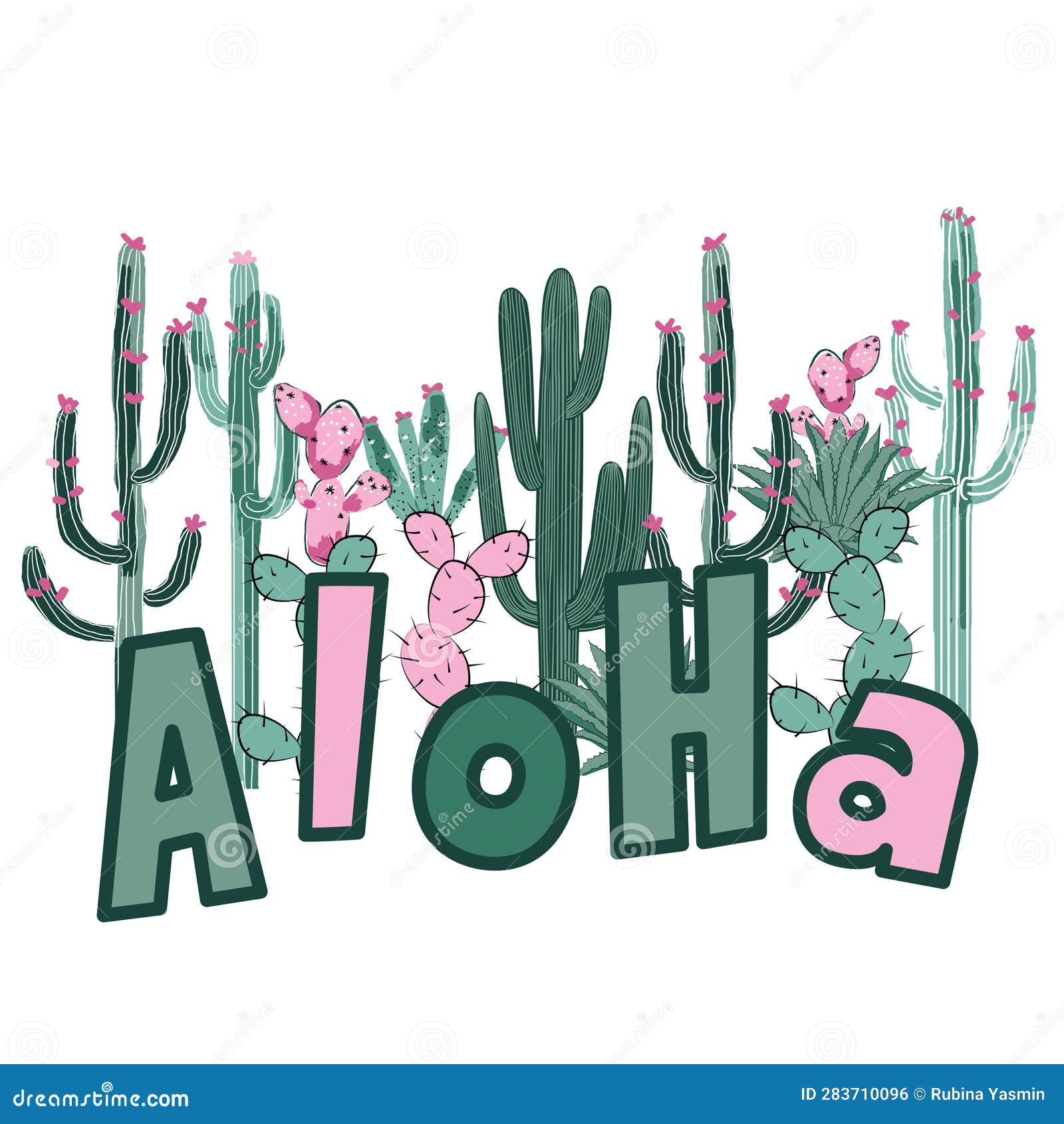 Doodle Cactus Graphics with Aloha Typography Stock Vector ...