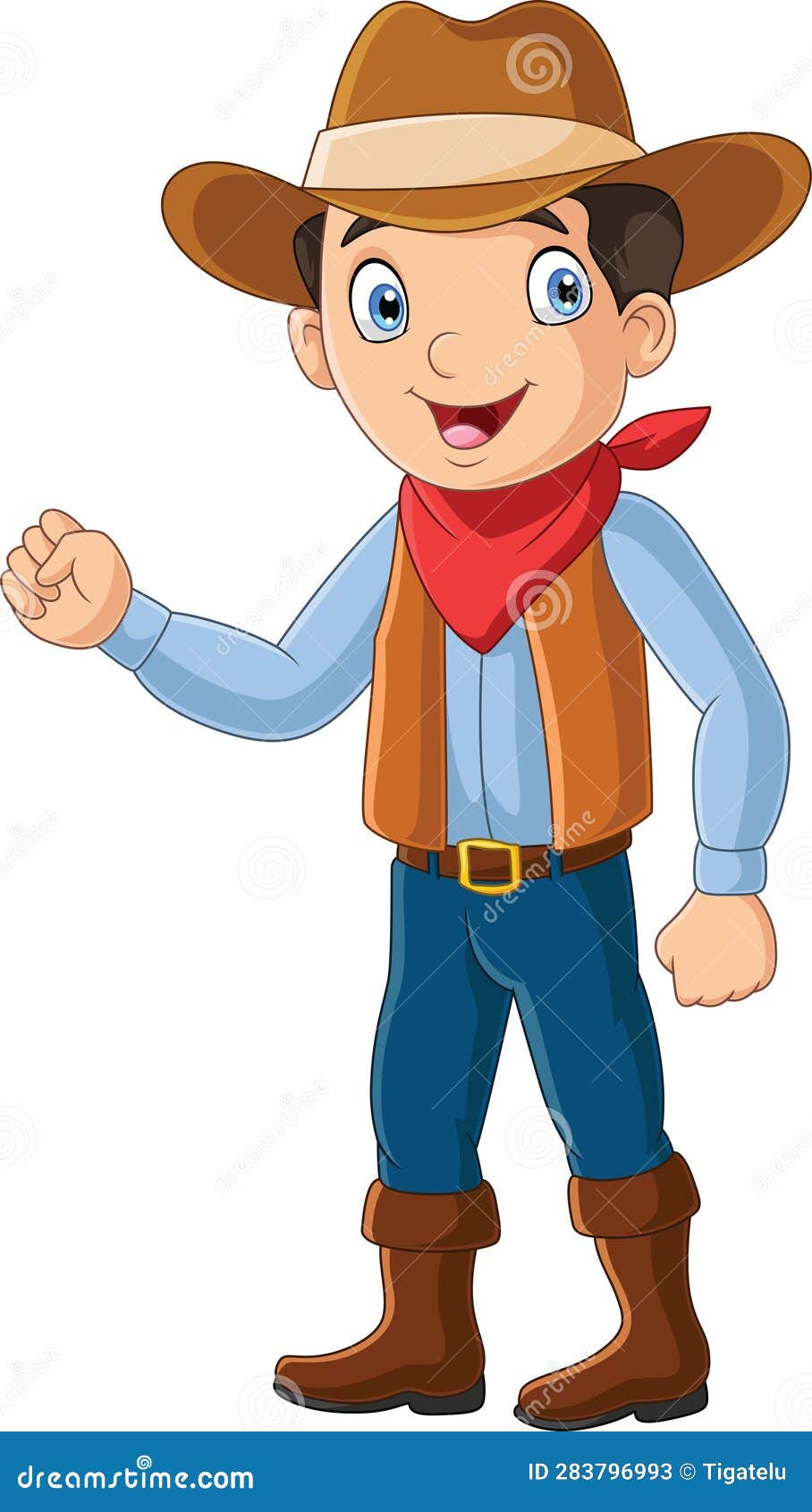Cartoon Happy Cowboy Waving Hand Stock Vector - Illustration of pose ...