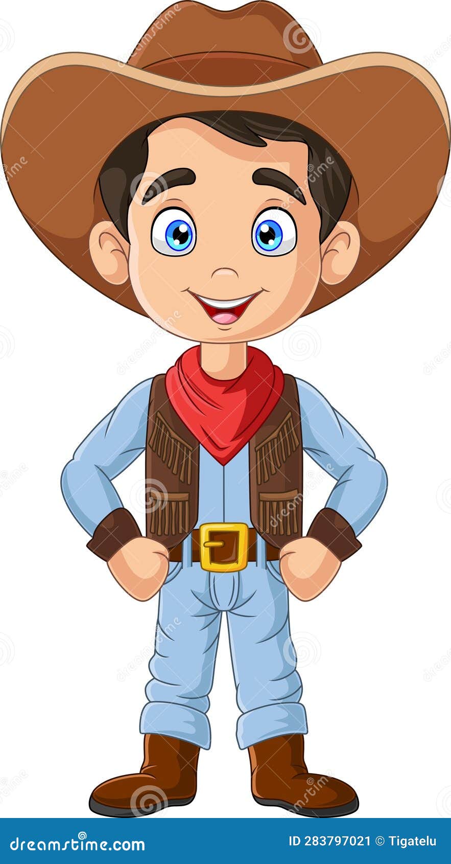 Cartoon Happy Cowboy on White Background Stock Vector - Illustration of ...