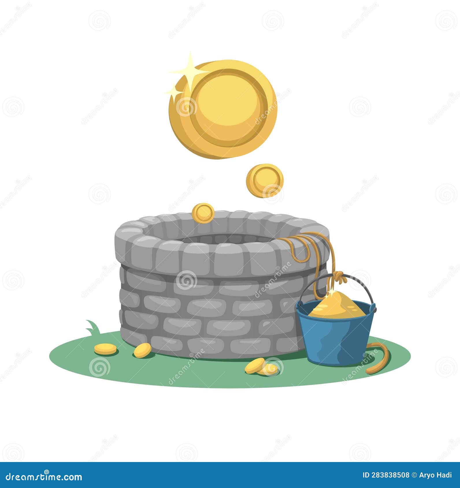 Wishing Well Full of Gold Coin Cartoon Illustration Vector Stock Vector ...