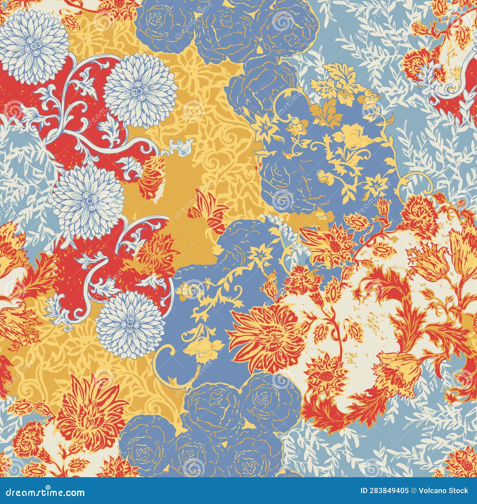 Ethnic Patchwork Geometric Summer Floral Pattern. Vintage Scarf Design, Vector Illustration ...