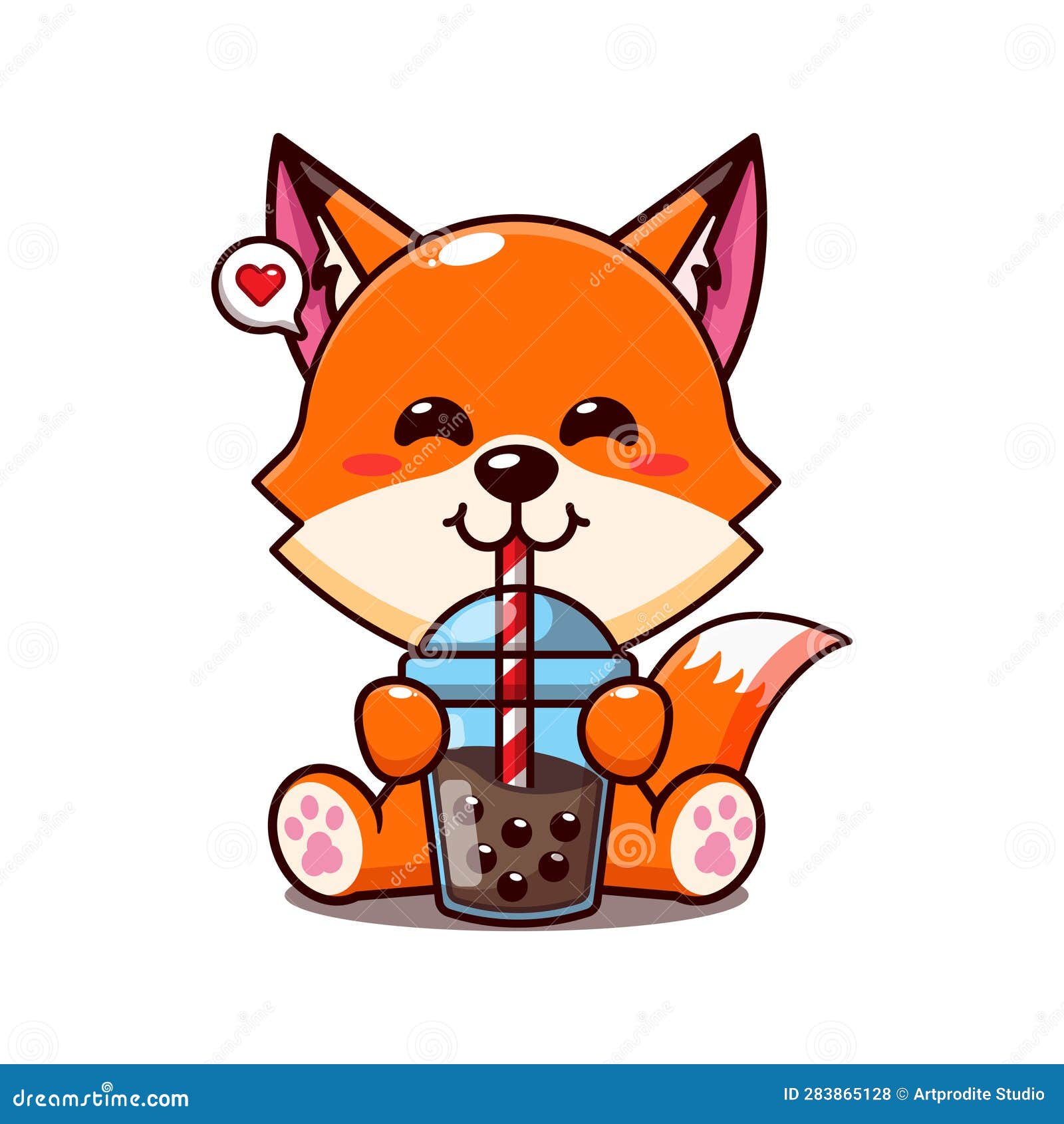 Cute Fox Drink Boba Milk Tea Cartoon Vector Illustration. Stock Vector ...