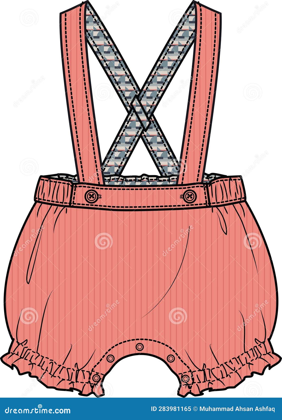 Short Bloomers Pants Technical Fashion Illustration With Bow, Mini ...