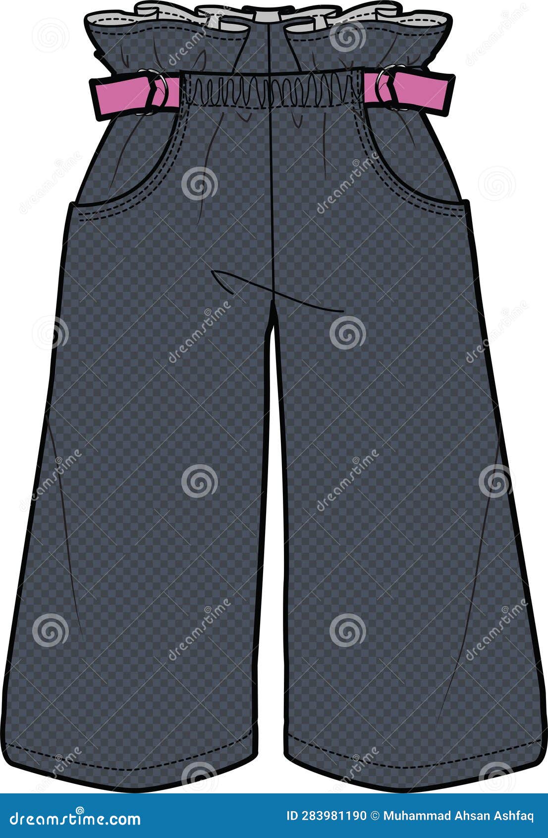 Girls Wear Wide Crop Paper Bag Waist Pant Stock Vector - Illustration ...