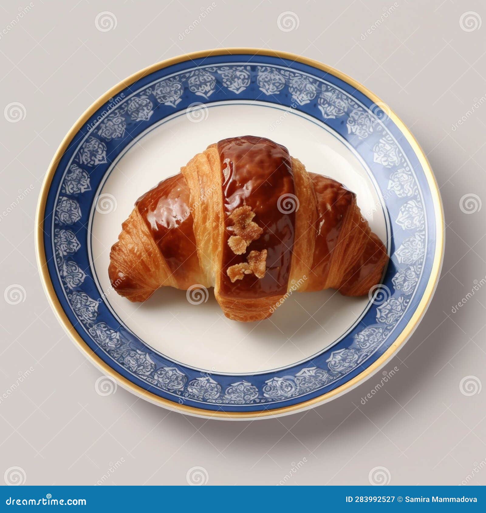 Top View of Croissant on Plate, Breakfast Concept Stock Illustration ...