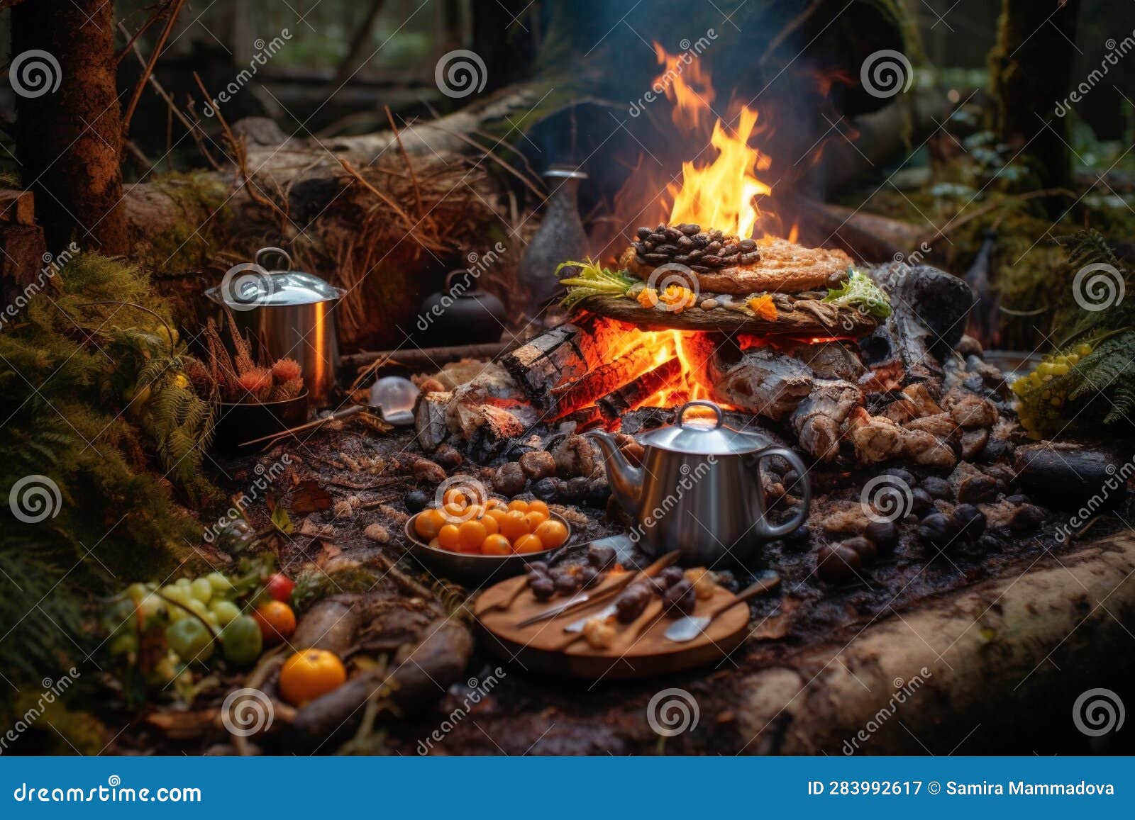 A Pot of Hot Water and Meal on a Campfire Stock Illustration ...