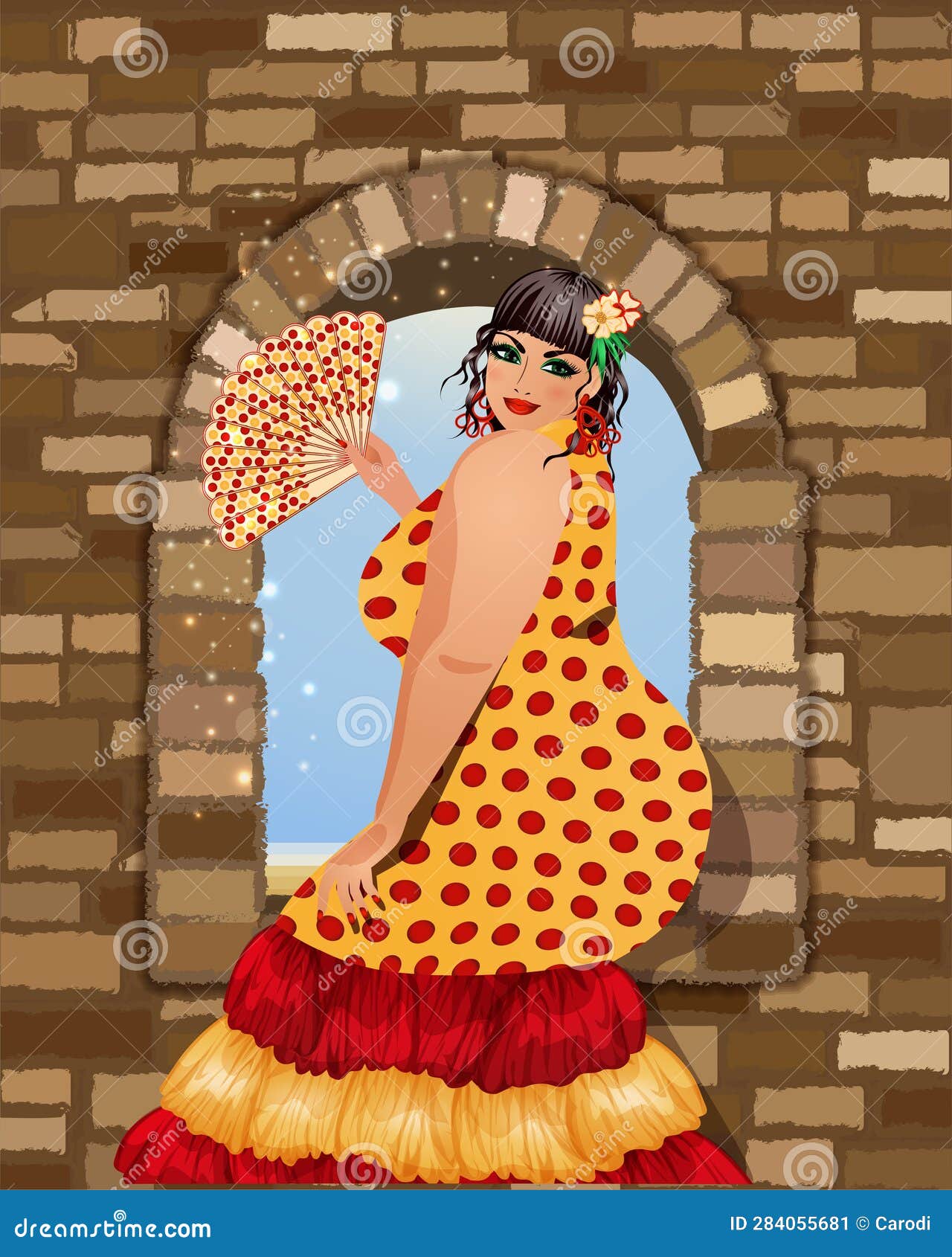 Flamenco Dance Spanish Fat Woman with a Fan, Vector Stock Vector ...