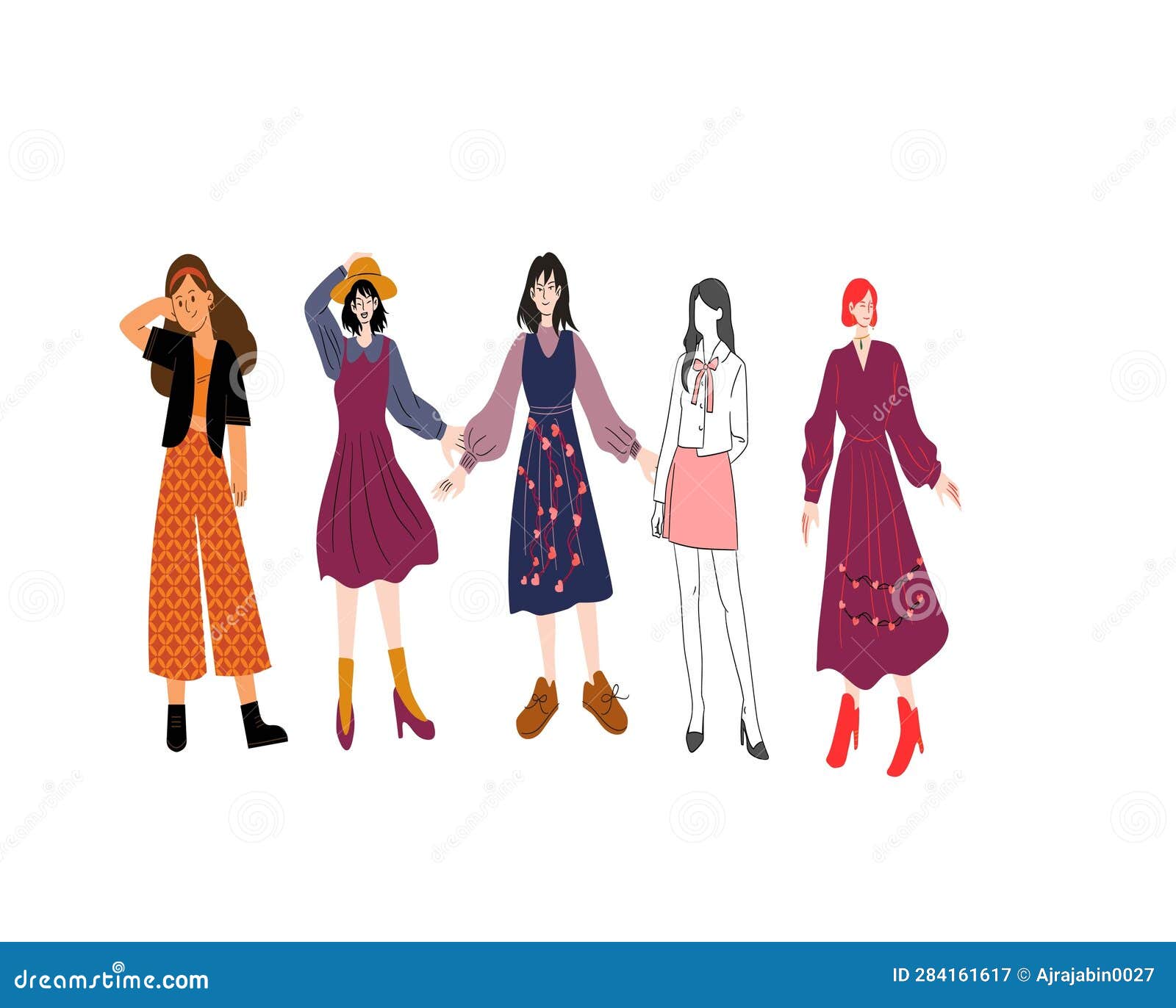 Five Fashionable Girls stock vector. Illustration of historic - 284161617