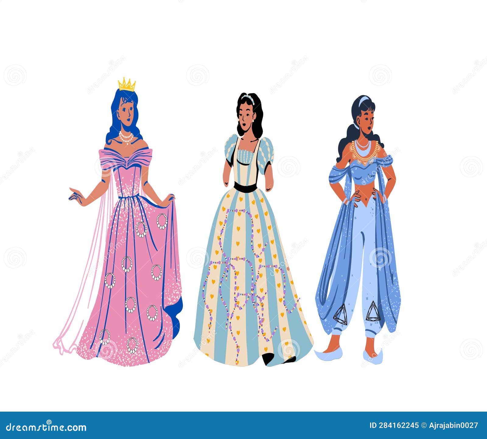Three Beautiful Princess Illustration Stock Vector - Illustration of ...