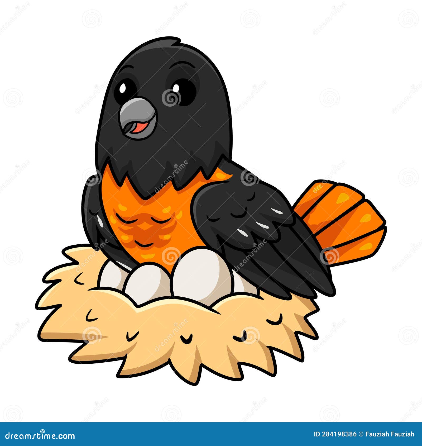 Cute Baltimore Oriole Bird Cartoon with Eggs in the Nest Stock Vector ...