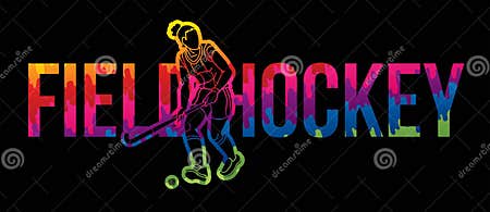 Field Hockey Text Designed with Female Player Cartoon Sport Stock ...