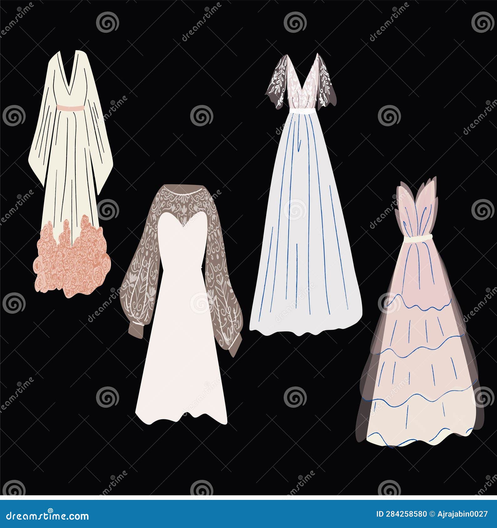 Four Sets of Dresses stock vector. Illustration of colorless - 284258580