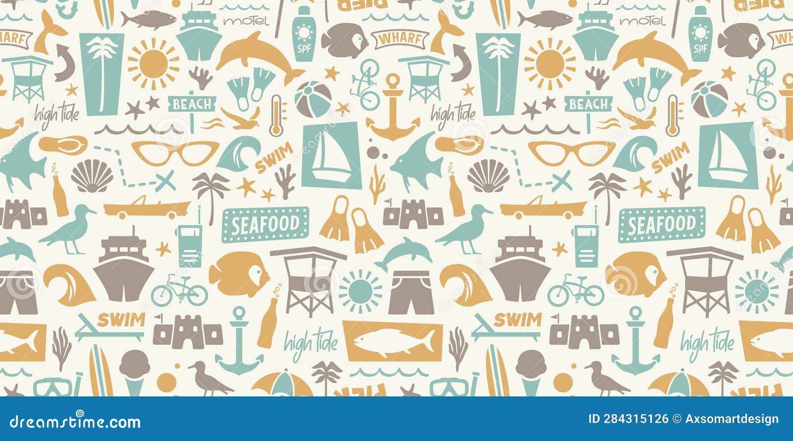 Repeating Beach Pattern Seamless Summer Vacation Background Coastal ...