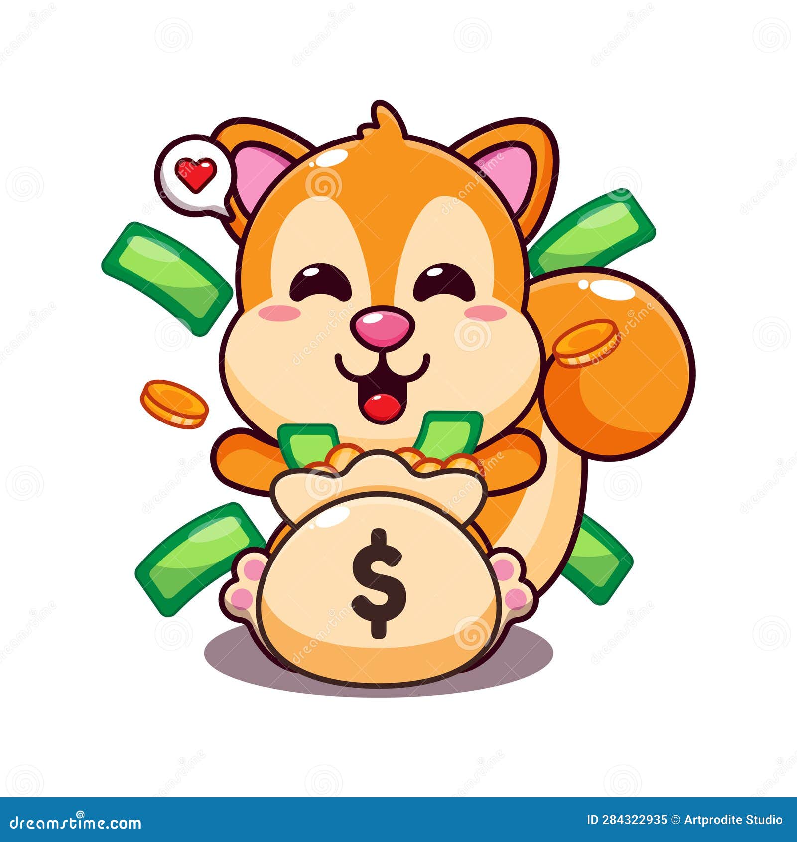 Cute Squirrel with Money Bag Cartoon Vector Illustration. Stock Vector ...