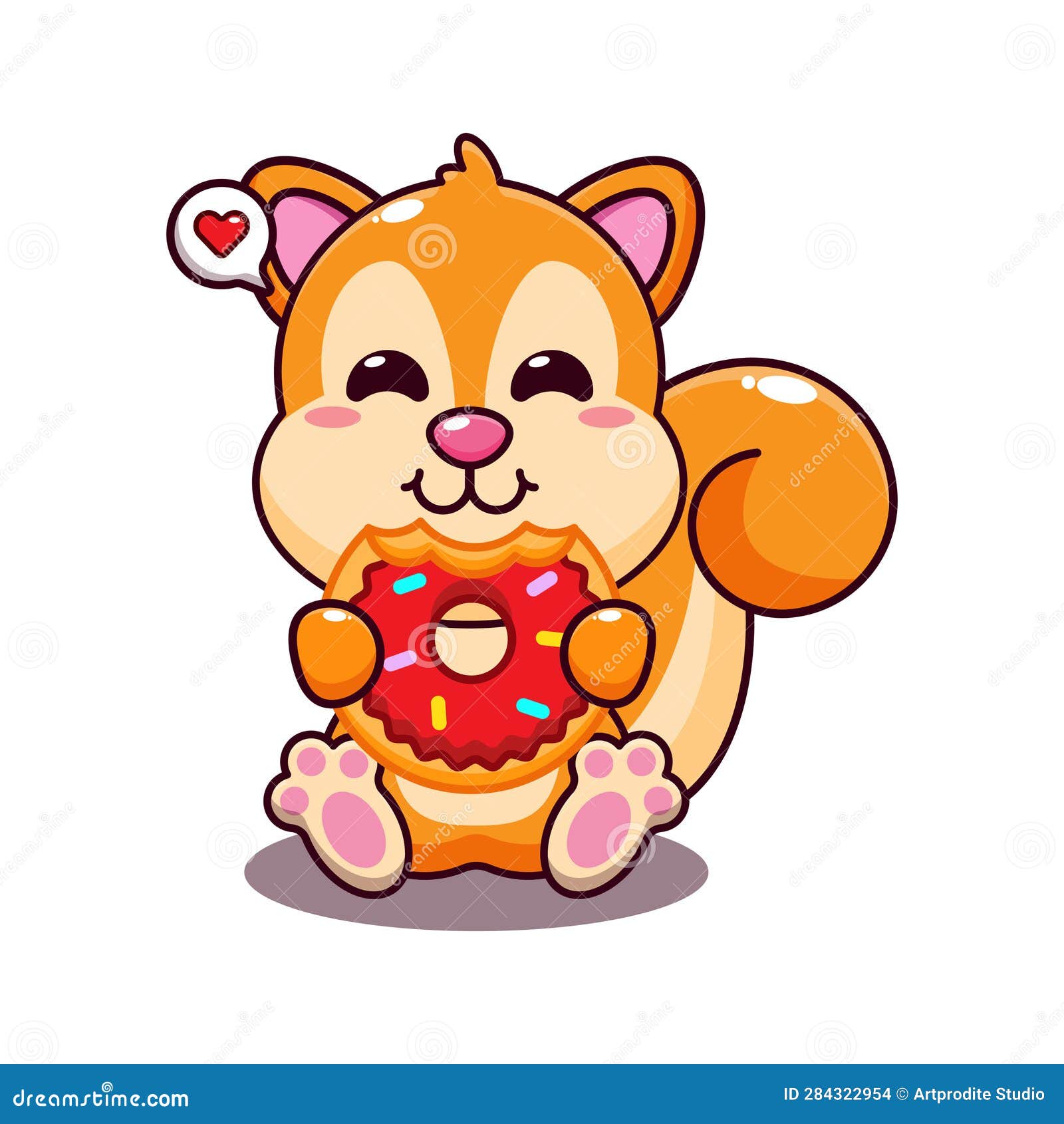Cute Squirrel Eating Donut Cartoon Vector Illustration. Stock Vector ...
