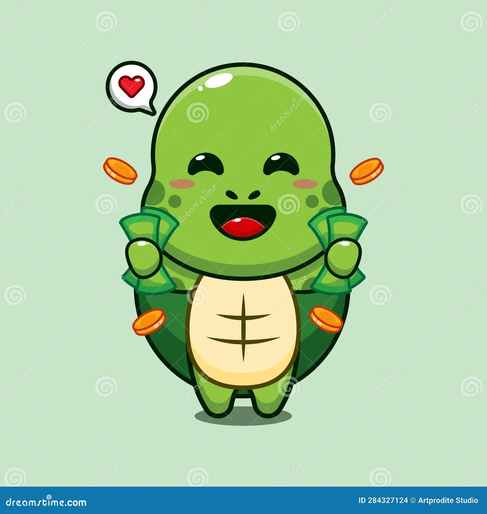 Cute Turtle Holding Money Cartoon Vector Illustration. Stock Vector ...