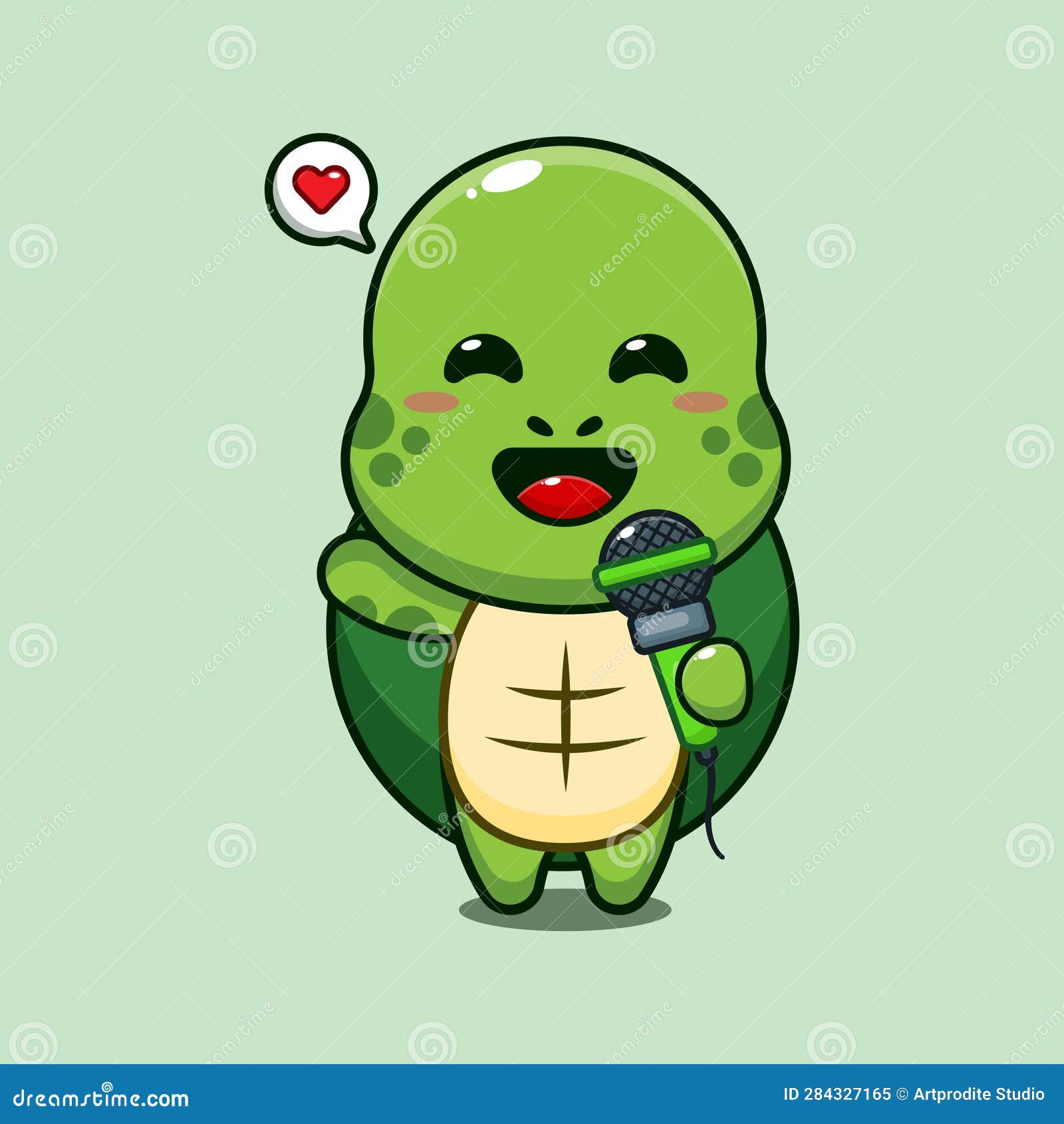 Cute Turtle Holding Microphone Cartoon Vector Illustration. Stock ...