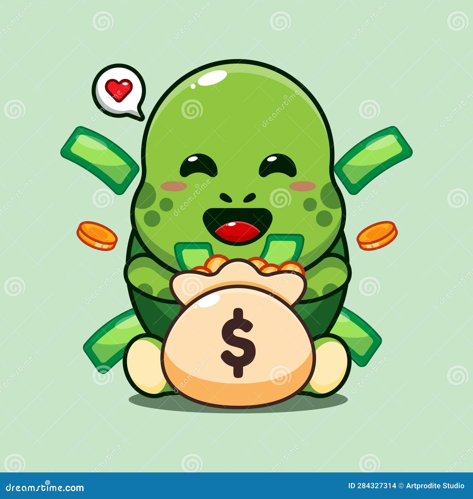 Cute Turtle with Money Bag Cartoon Vector Illustration. Stock Vector ...