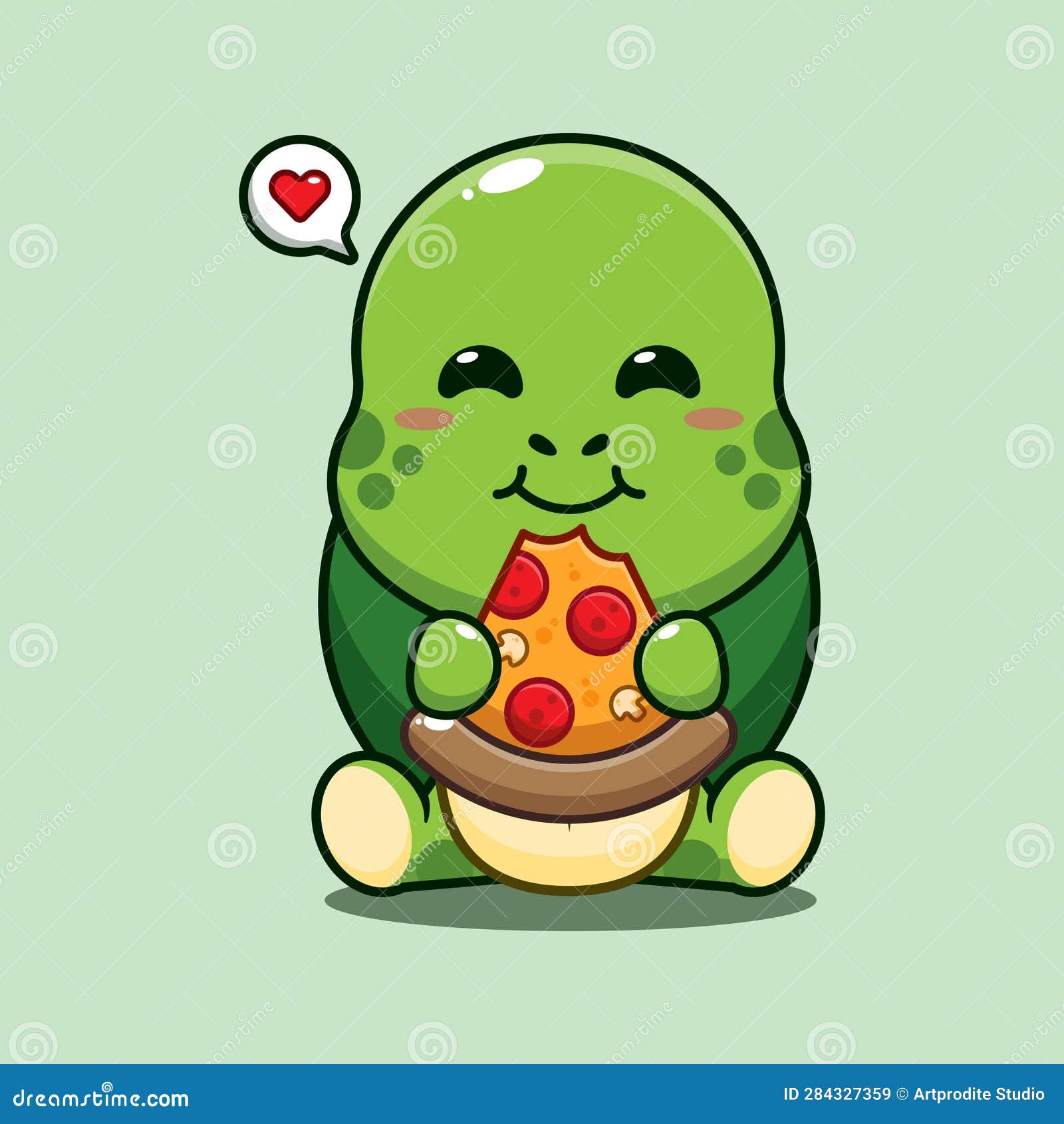 Cute Turtle Eating Pizza Cartoon Vector Illustration. Stock Vector ...
