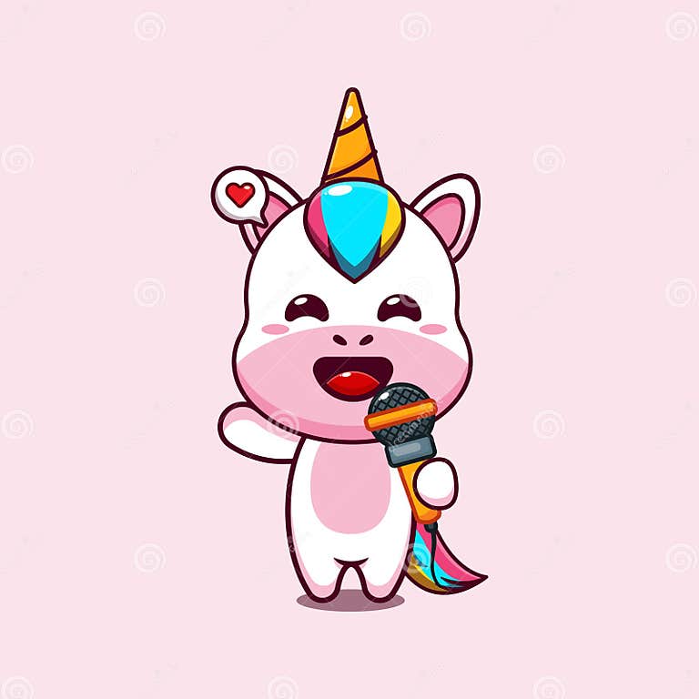 Cute Unicorn Holding Microphone Cartoon Vector Illustration. Stock ...