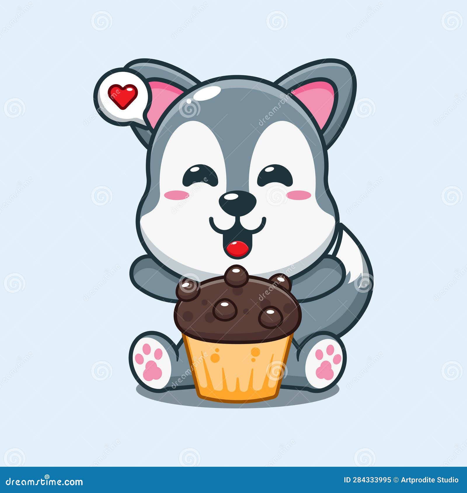 Cute Wolf with Cup Cake Cartoon Vector Illustration. Stock Vector ...