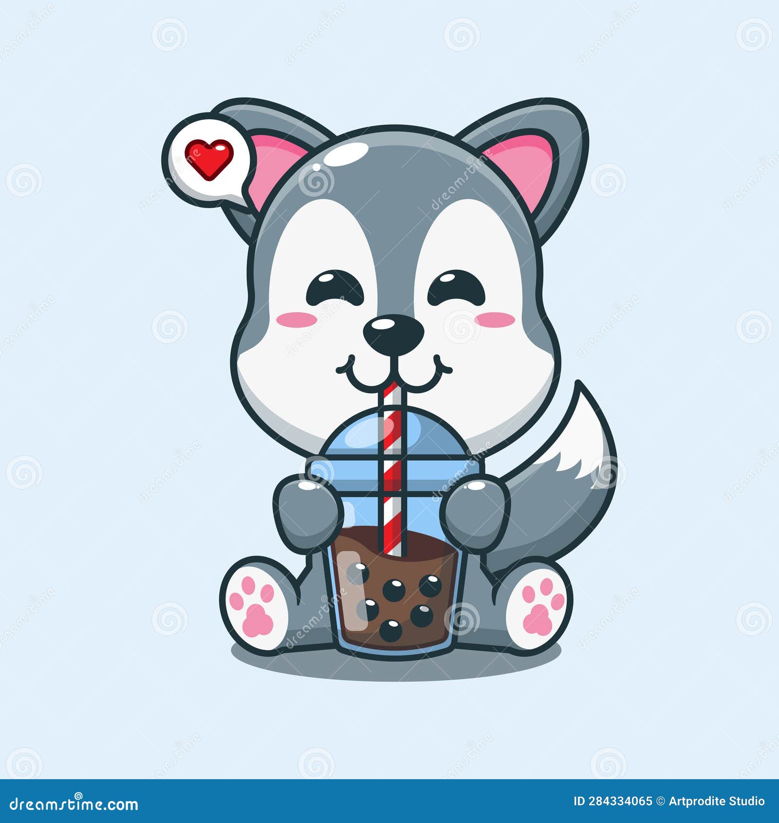 Cute Wolf Drink Bubble Milk Tea Cartoon Vector Illustration. Stock ...