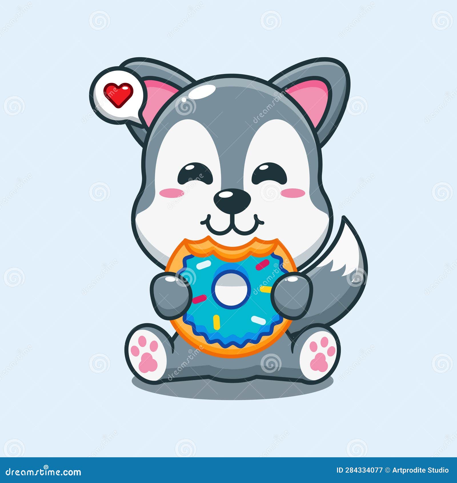 Cute Wolf Eating Donut Cartoon Vector Illustration. Stock Vector ...