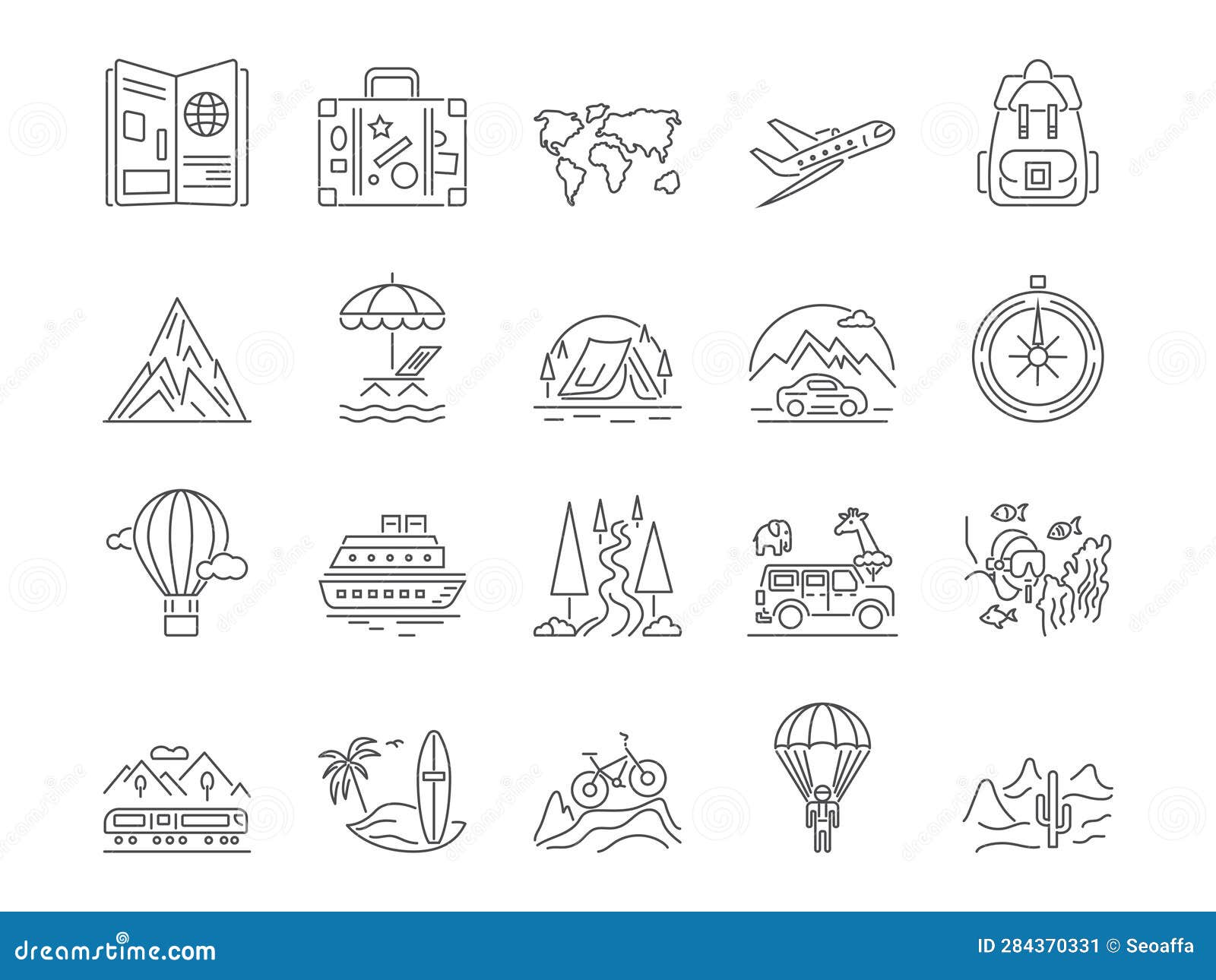 Travel and Adventure Icons Set. Editable Stroke. Simple Icons Vector ...