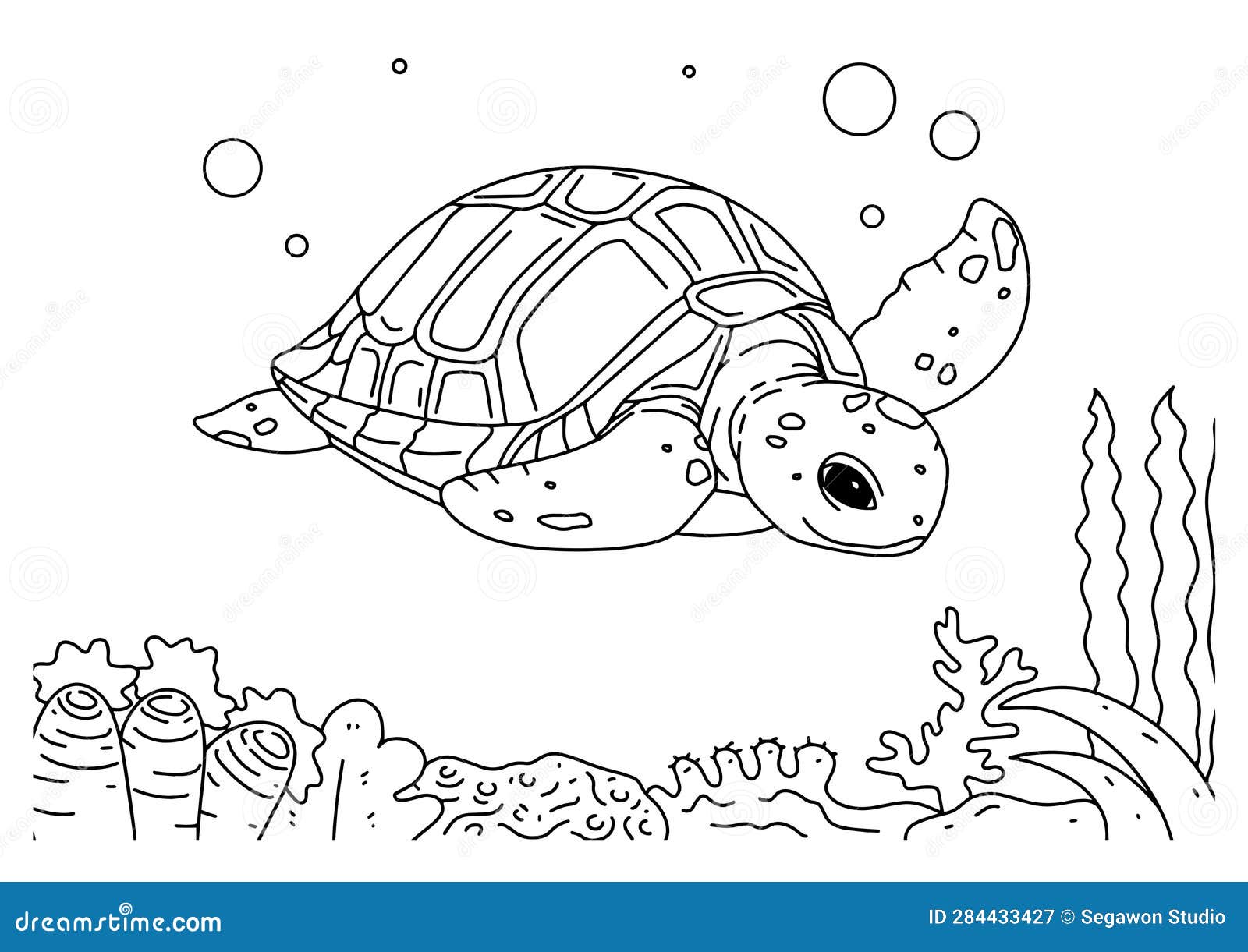 Coloring Page for Kid Turtle Swim Under Sea Nature Illustration Stock ...