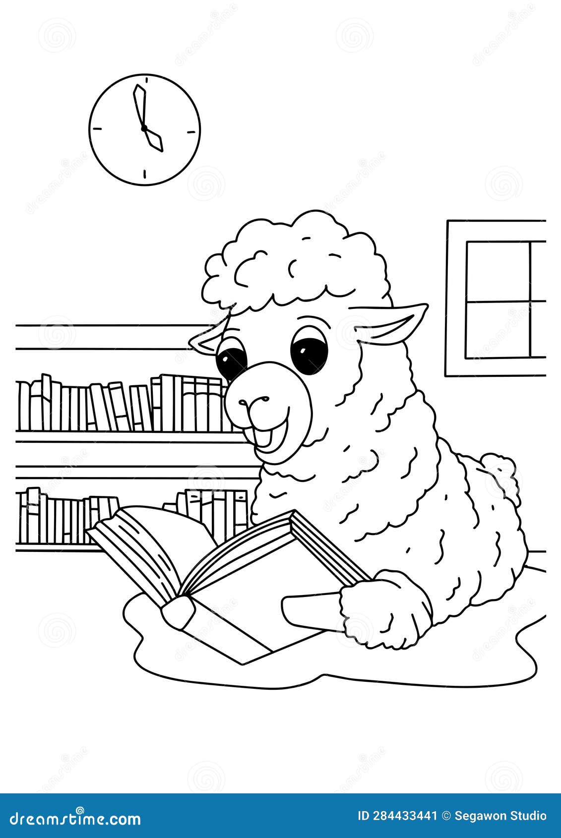 Children Colouring Page Sheep Read the Book Illustration Stock Vector ...