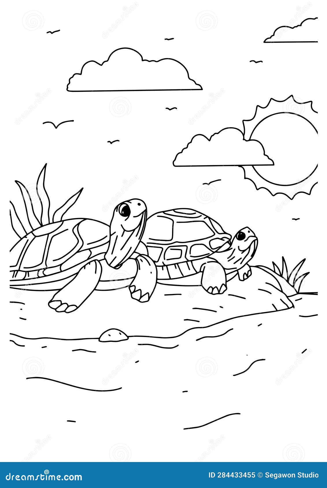 Turtle in the Beach Colouring Page for Kid Education Stock Vector ...